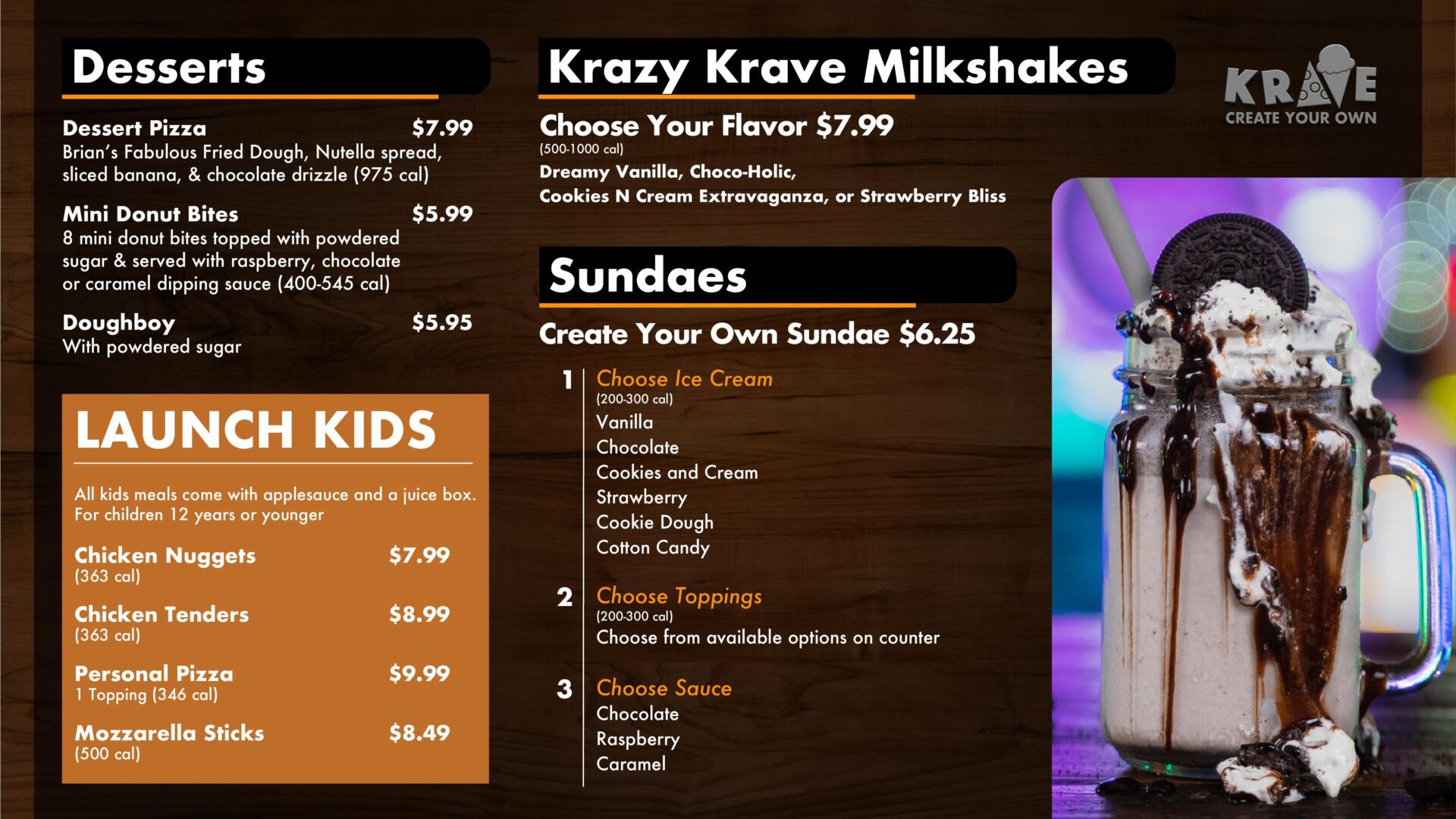 Krave menu - Warwick, RI